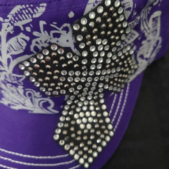 Accessories | Purple Rhinestone Cross Adjustable Hat | Poshmark